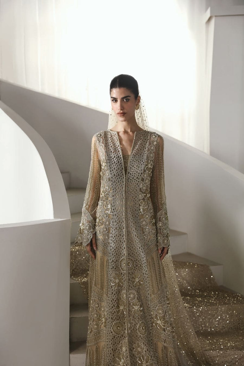 Get Starlit Couture Gown - Net & Veil with Gold Crystal Embroidery – Caia